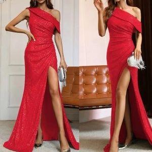 Dresses | Luxe Red Off Shoulder Slit Thigh Party Formal Holidays ...